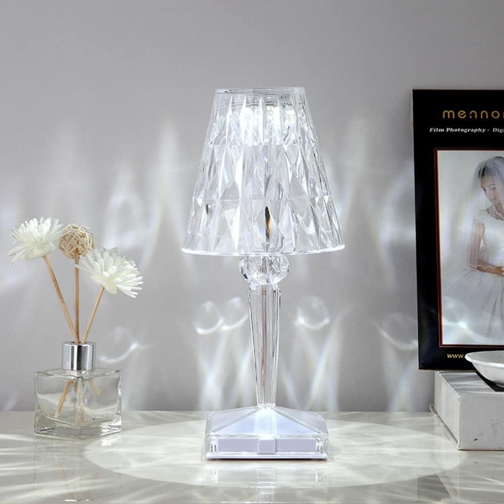 Cordless Table Lamp, Rechargeable Crystal Diamond Table Lamps, 3 Color ...