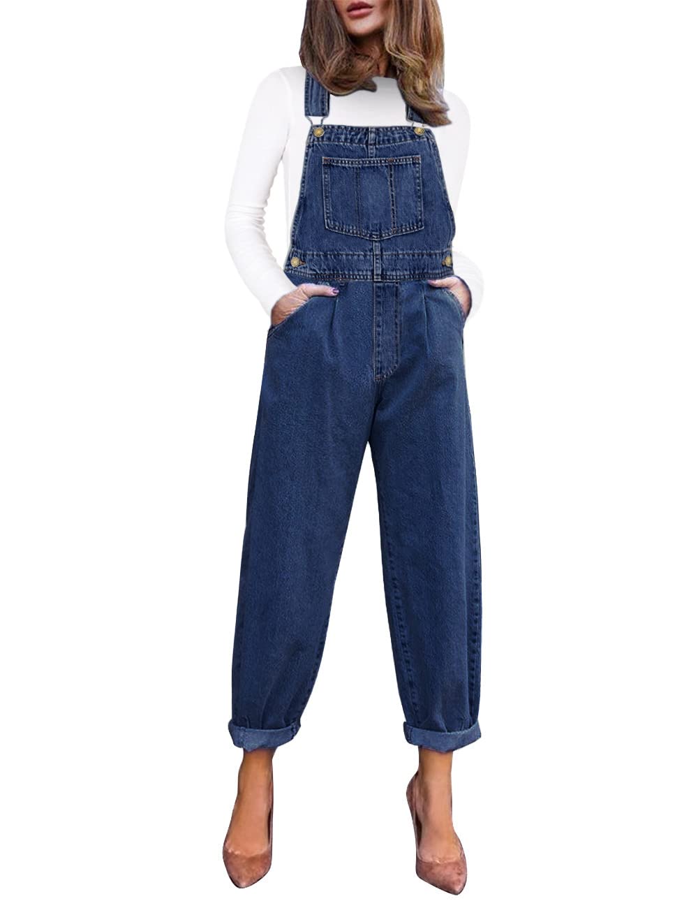 Snapklik.com : Womens Casual Adjustable Straps Denim Bib Overalls Deep ...