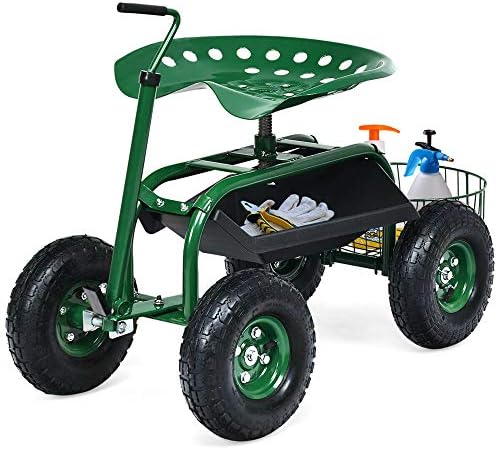 Amazon.com: DORTALA Rolling Garden Cart Stool, 4-Wheel Work Seat Heavy ...