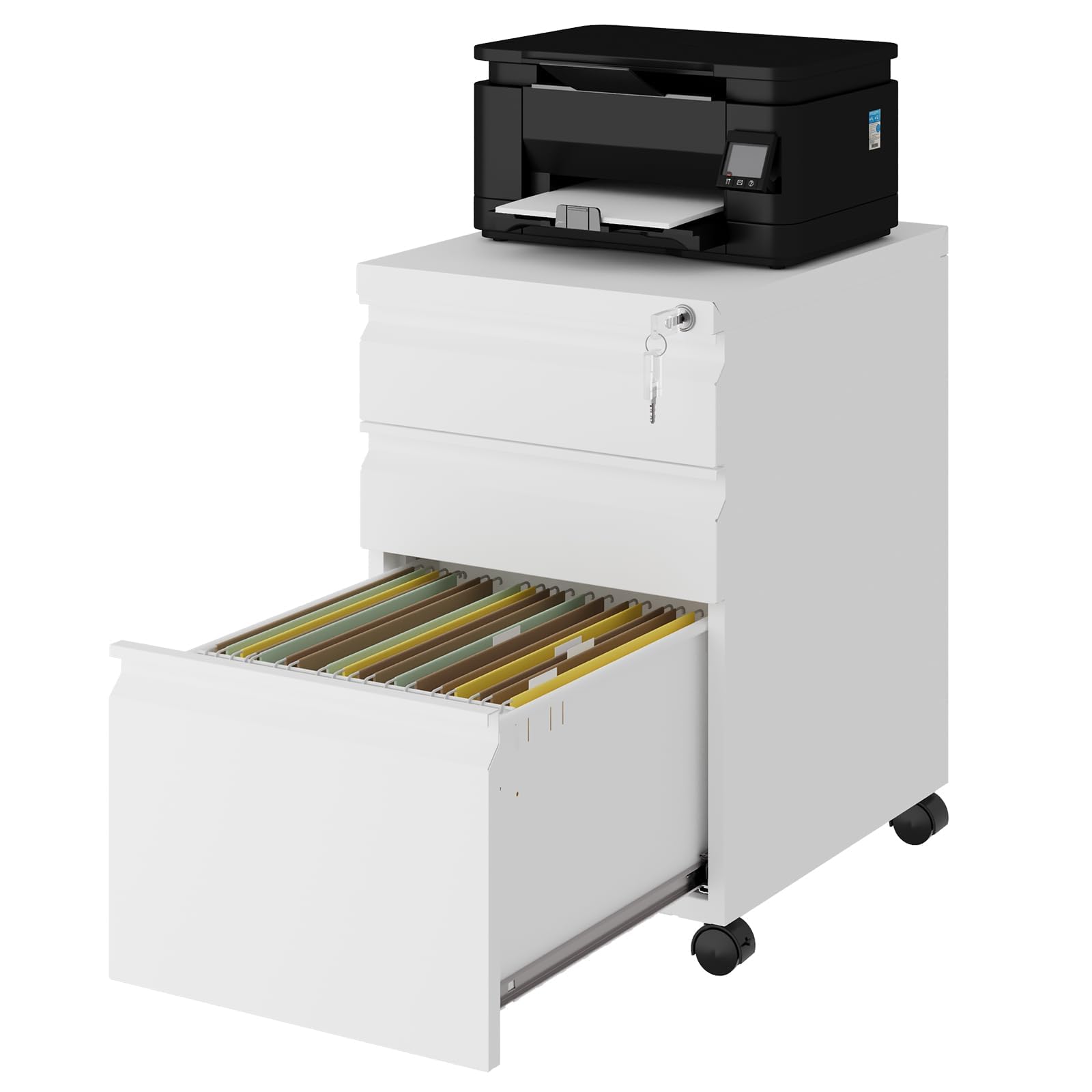NODHM 3 Drawer File Cabinet with Lock, Under Desk Metal Mobile Filing ...
