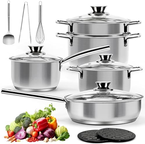 14-Piece Stainless Steel Pots and Pans Set, Induction Saucepan Set ...
