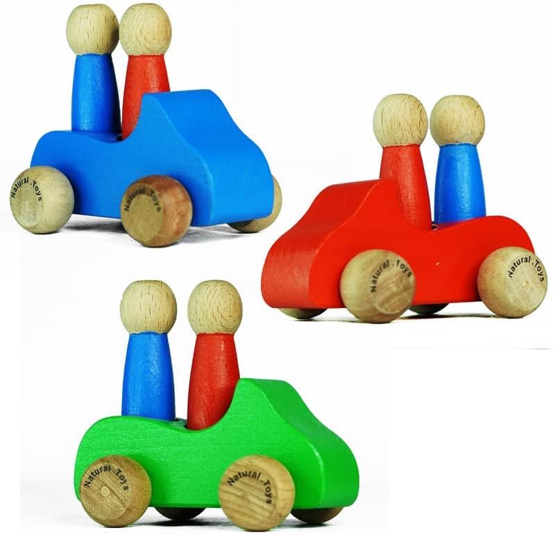 Buy Natural.Toys Wooden Push Pull Toy Car with Two Wooden Peg Dolls ...