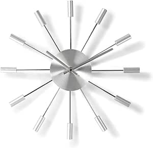 Invero Eye-Catching Modern Circular Silver Metal Wall Clock with Quartz ...