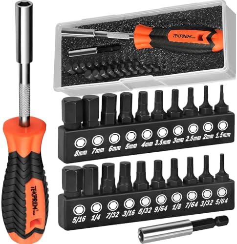 TEKPREM 20-Piece Metric & SAE Hex Bit Set with Magnetic 1/4 ...