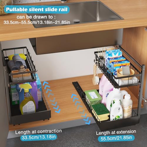 COVAODQ Under Sink Rack,Pull Out Under Sink Storage Organiser, 2 Tier ...