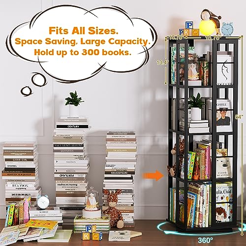 Aheaplus Rotating Bookshelf, Corner Bookshelf, 360 Display Wood ...