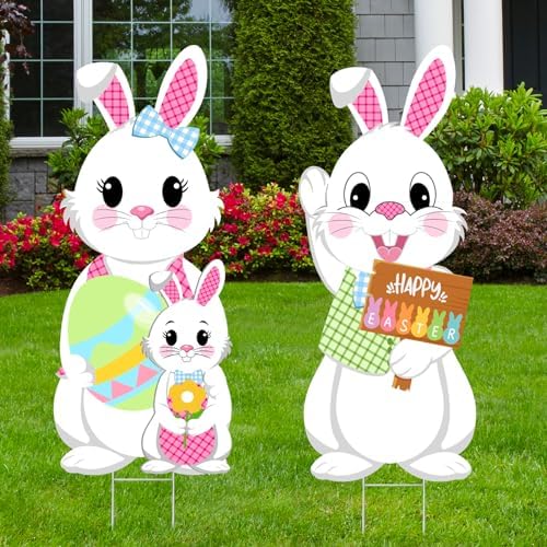 Amazon.com : Easter Decorations Outdoor Easter Bunny and Egg Yard Signs ...