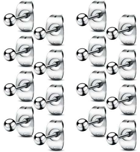 16 Pairs Stud Earrings Stainless Steel Round Clear CZ Ball Tiny Stud ...