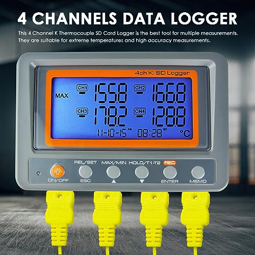 Buy Digital 4 Channel K Type Thermocouple Thermometer Recorder with 8G ...