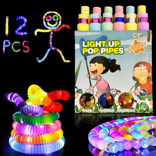 12 Light up Pop Tubes LED Pipe Fidget toy pop it Glow sticks Christmas ...