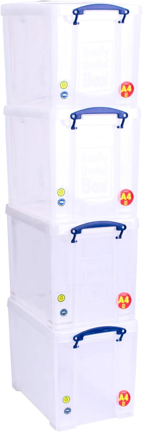 Really Useful Box Nestable Plastic Storage 43 Litre Clear (Pack of 3 ...