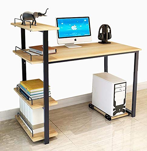 TEKAVO - Computer Desk Writing Study Table with 4 Tier Bookshelves for ...