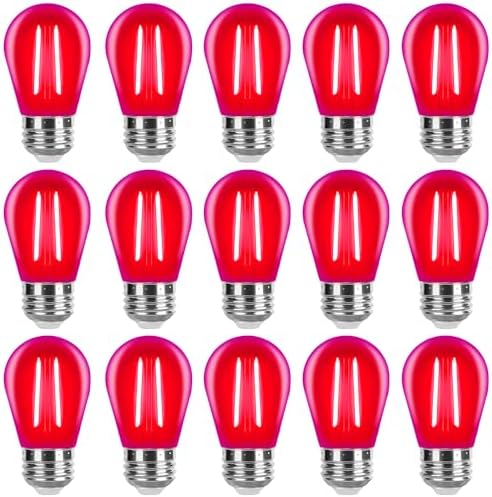 ZHZHLED S14 LED Red Light Bulb 2 Watt Red String Light Replacement Bulbs, Shatterproof ...