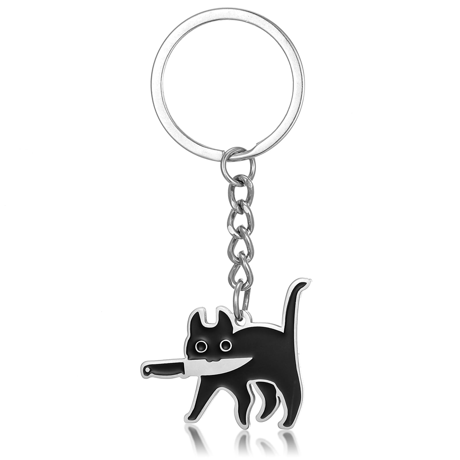 Ouligay Black Cat Keyring Keychain, Funny Halloween Metal Cat Key Chain ...