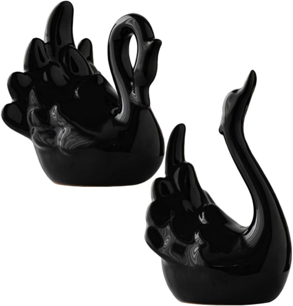 Amazon.com: 2pcs Ceramic Swan Statue Couple Swan Table Sculpture ...