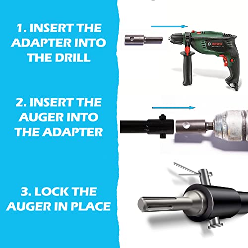 Auger adapter for drill: hexagon socket (HEX) 12mm for digging holes ...