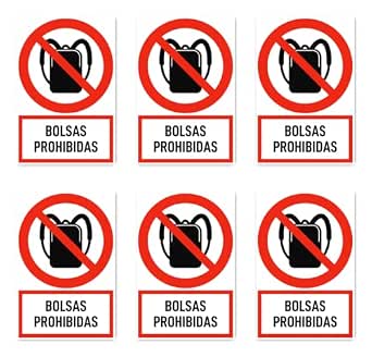 Stickers: 75 x 50 mm, Pack of 6 – Bags Prohibited – Language: Spanish ...