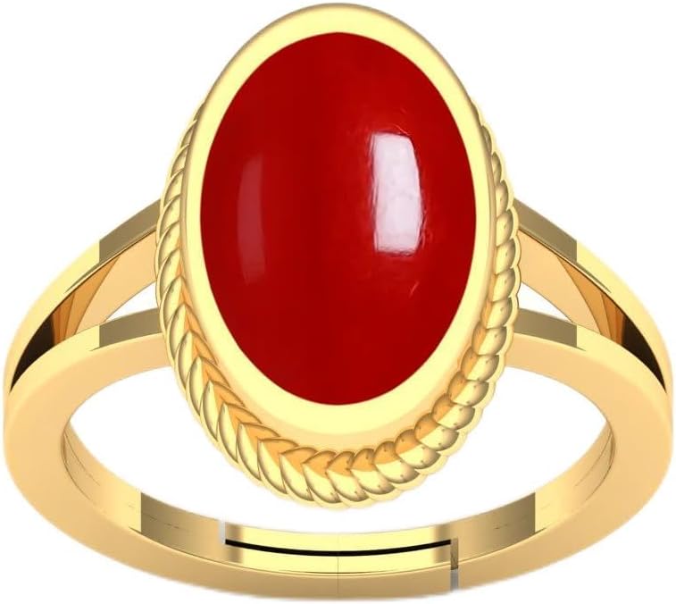 DINJEWEL 5.25 Carat Natural Red Coral/Moonga Gemstone Adjustable Gold ...