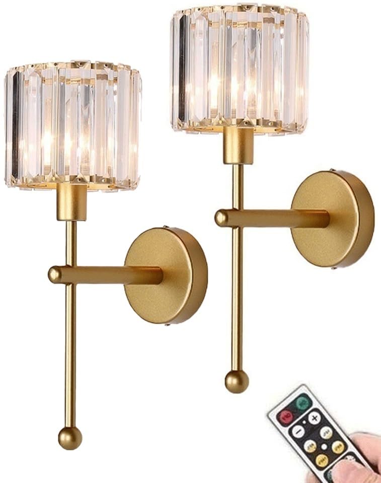 Modern Glass Crystal Wall Sconces Battery Operated Set of 2,Gold ...