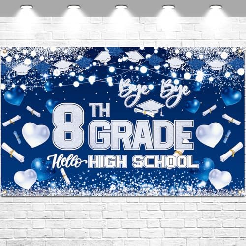 Amazon.com: 8TH Grade Graduation Decorations Banner Blue Bye Bye 8th ...