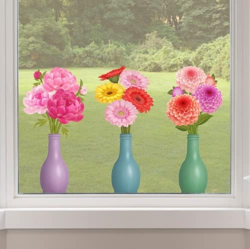 Flowers in Vases Non-Adhesive Window Stickers for Glass Each Pack ...
