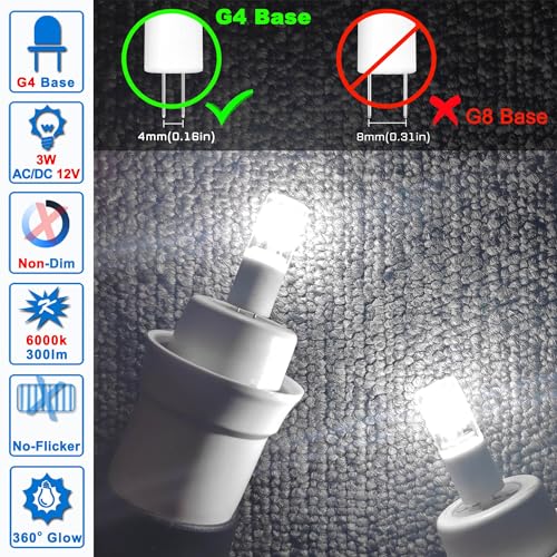 G4 T3 LED Bulbs 12V, 3W 20W 30W Halogen Eq., 6000k Bright Daylight ...