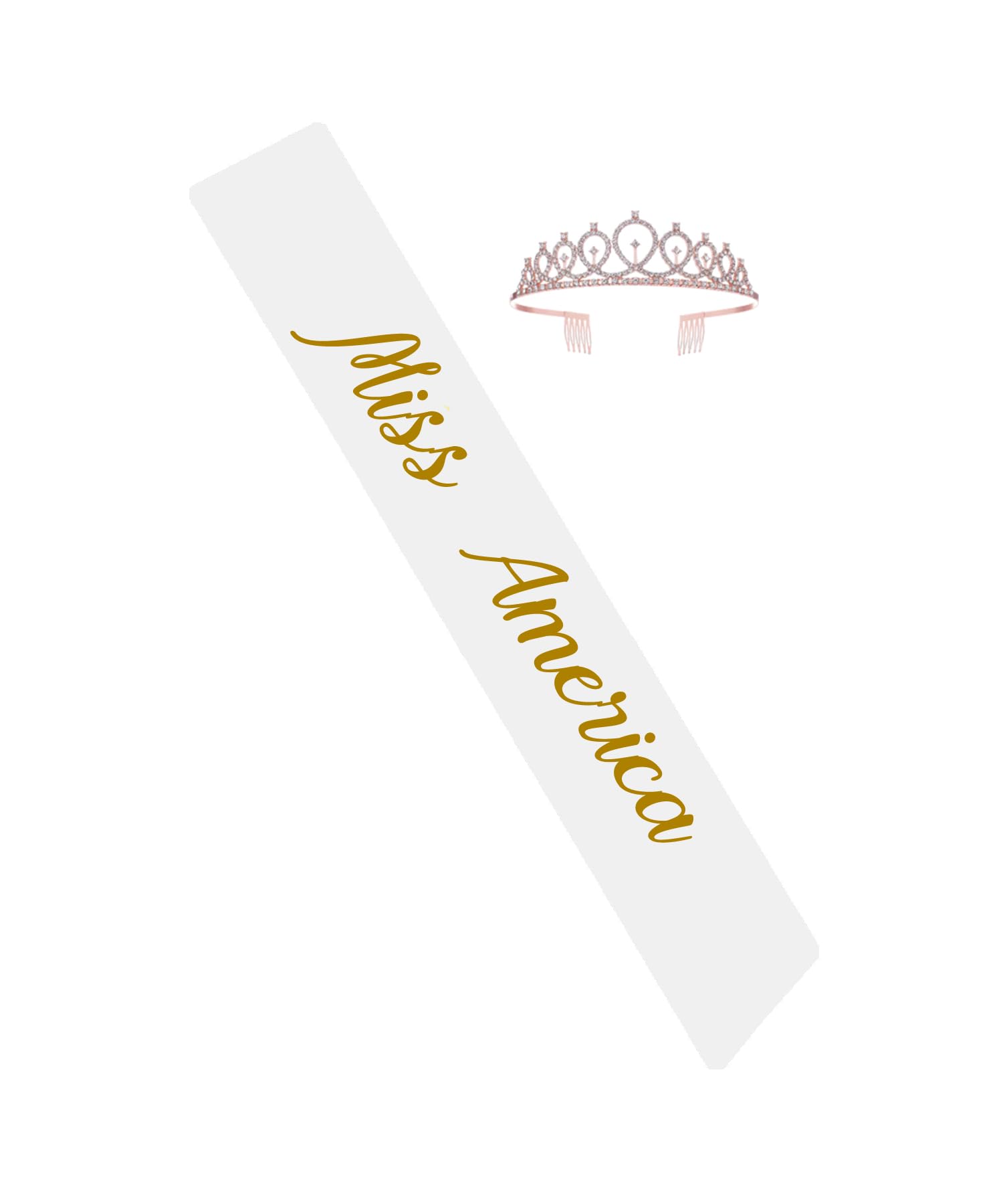 Amazon.com: Vrogadso Miss America Sash White Satin Sash with Gold ...