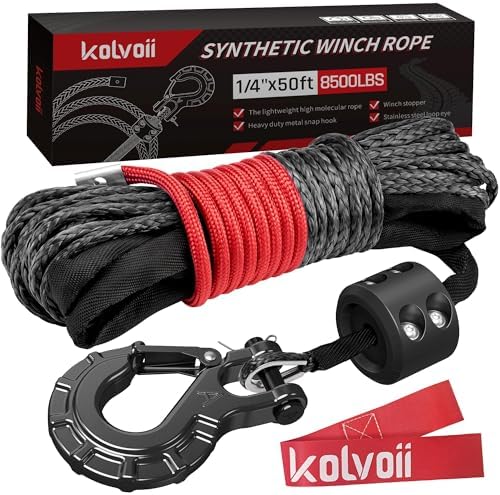 Amazon.com: 1/4" x50' Synthetic Winch Rope Black Heavy Duty 9500 lb ATV ...
