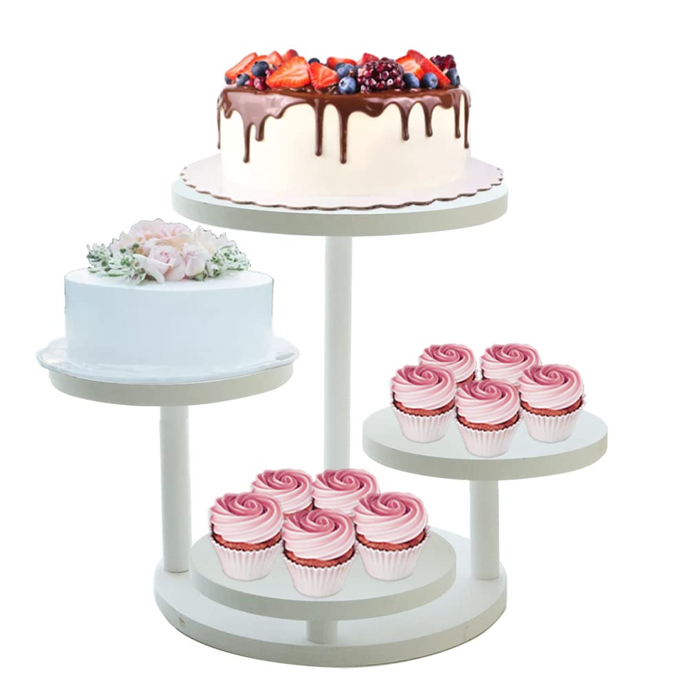 Tiered Cupcake Tower Stand, Solid Wood Tiered Decorative Tray, 4 Tiered ...