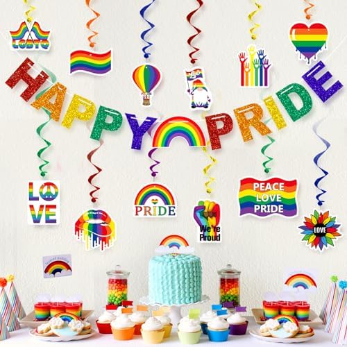 Amazon.com: Rainbow Pride Decorations Set - Happy Pride Glitter Banner ...