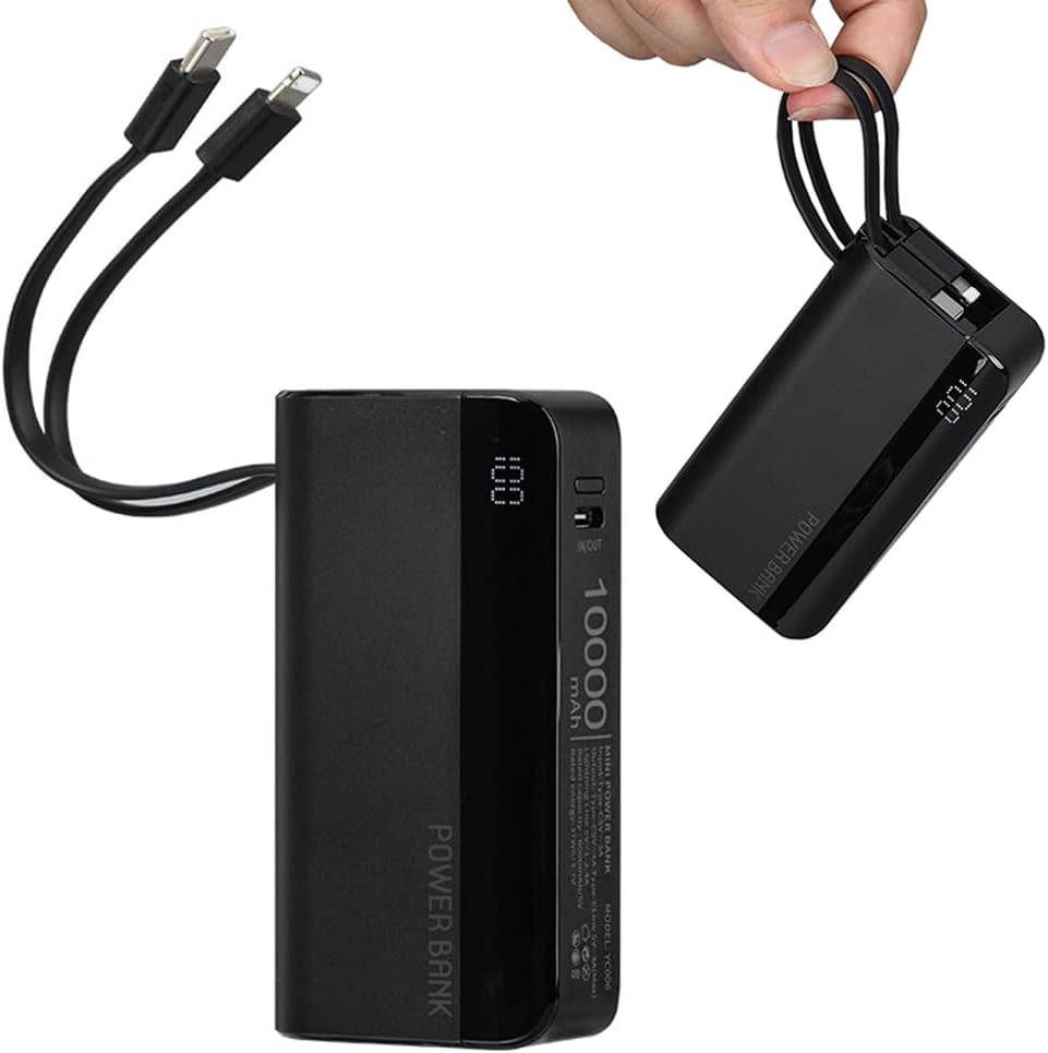 Power Bank, 10000mAh Portable Battery Pack with Built in 2 Output ...