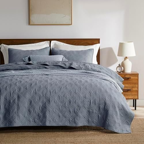 Amazon.com: HORIMOTE HOME 100% Cotton Quilt Set Queen Size, Light Grey ...