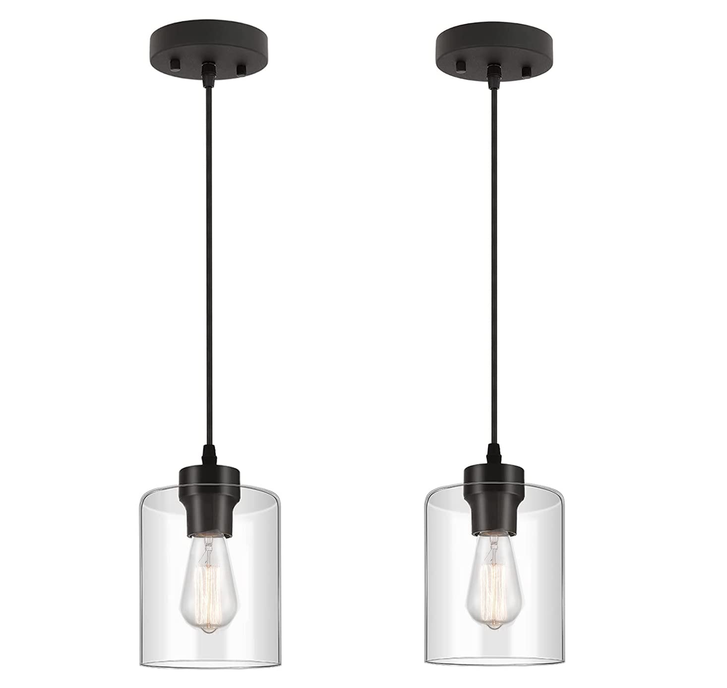 DXMKOP 2-Pack Industrial Pendant Lights, Glass Pendant Lamp Shade ...