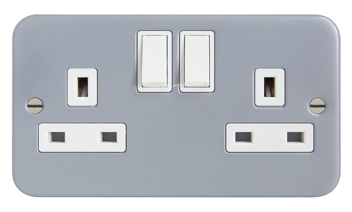 Metal Clad 13 Amp Double 2 Gang Switched Socket Twin Industrial Socket ...
