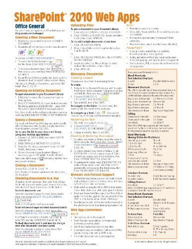 Microsoft SharePoint 2010 Web Apps Quick Reference Guide (Cheat Sheet ...