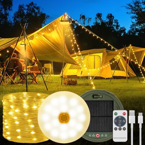 Almaxi Stowable String Lights 39FT/12M 120LED, Solar Camping Lights ...