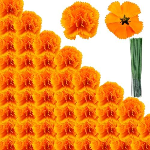 Amazon.com: 30 pcs Artificial Marigold Flowers,3.54" Silk Marigold ...