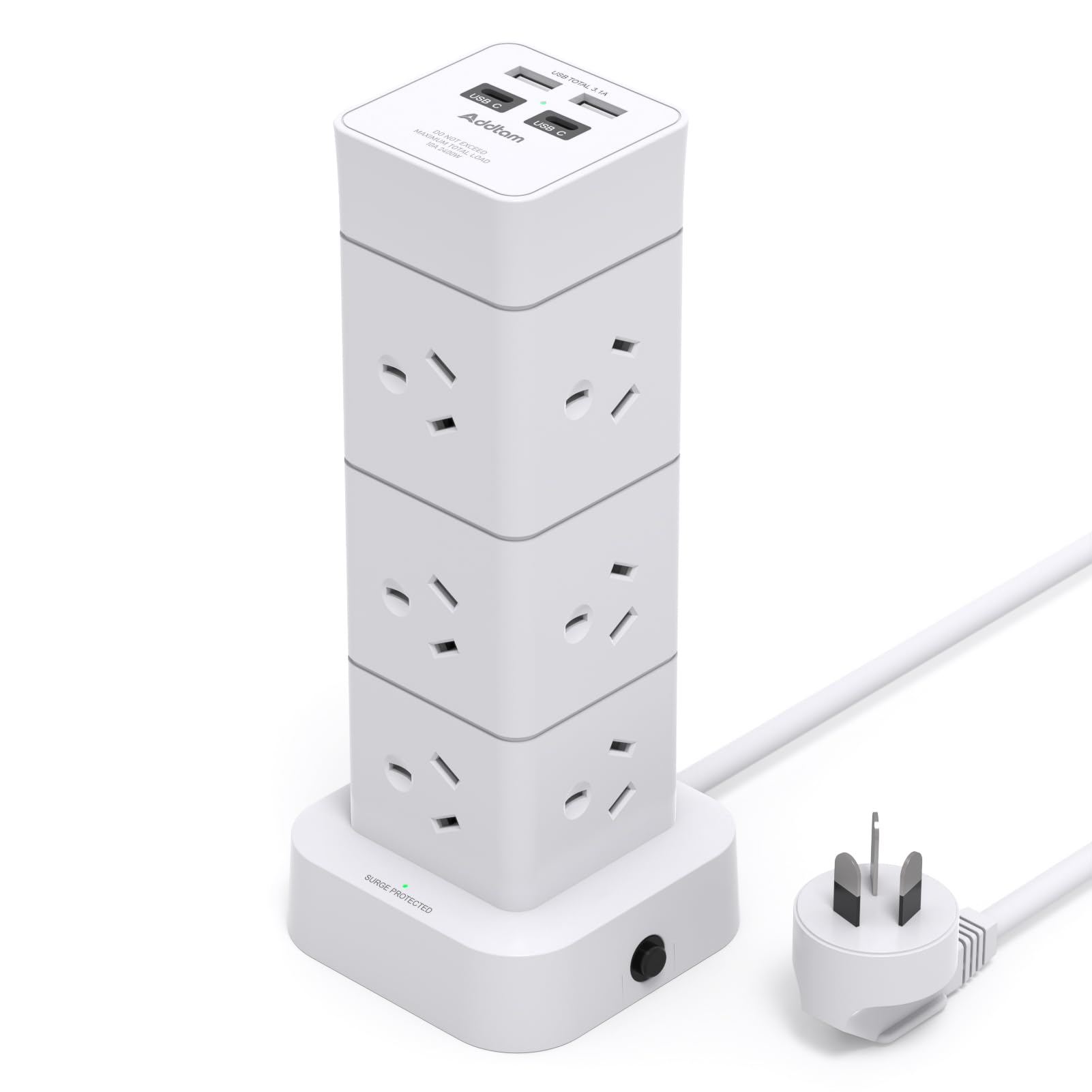 Power Board Surge Protected, Tower Power Strip with 12 AC Outlets 4 USB ...