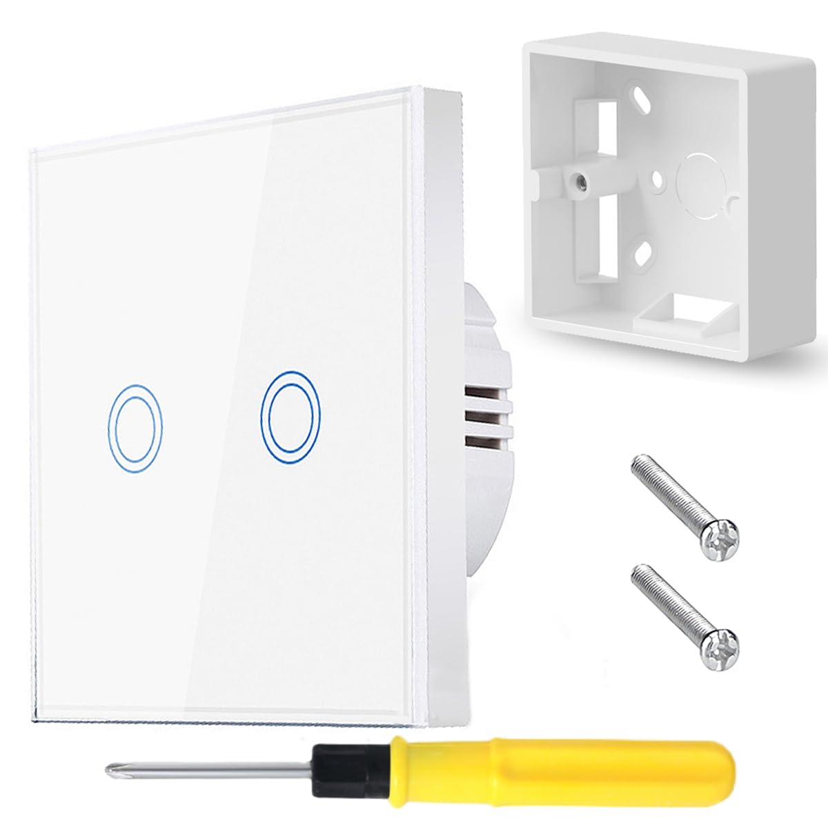 Acmerota 2 Gang 1 Way Touch Light Switch, 5-300W 240V AC Tempered Glass ...