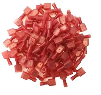 100 Red Fully Insulated Nylon Male Female Spade Connector Terminal 22 ...
