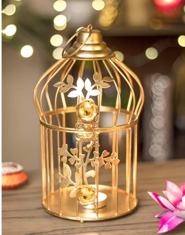 Buy MR CLASSIC Gold Colour Metal Iron Bird Cage tealight Candle Holder ...