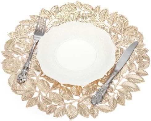 WUWEOT 12 Pack Gold Vinyl Placemats, Metallic Place Mat Gold Round ...