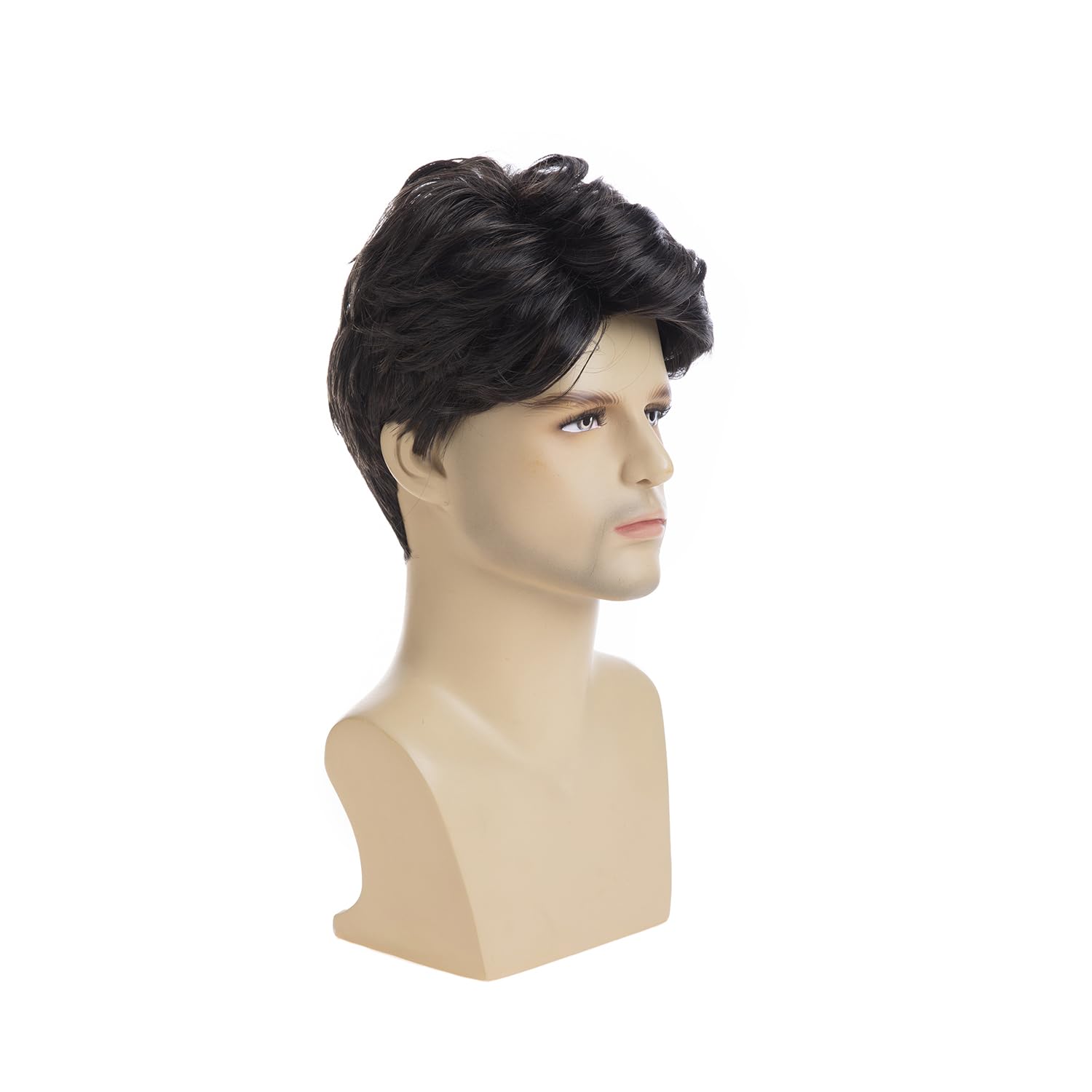 Mens Short Wig Short Brown Layered Natural Synthetic Halloween Cosplay ...