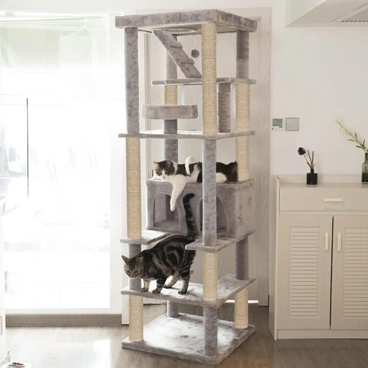 FURRLOVERS Multilevel Fur Fabric Cat Tree - Ladder | Hanging Ball ...