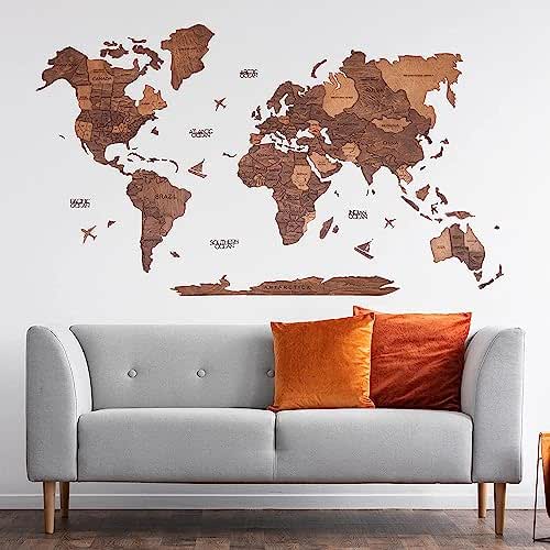 Amazon.com: ENJOY THE WOOD 3D Wood World Map Wall Art Large Wood Wall ...