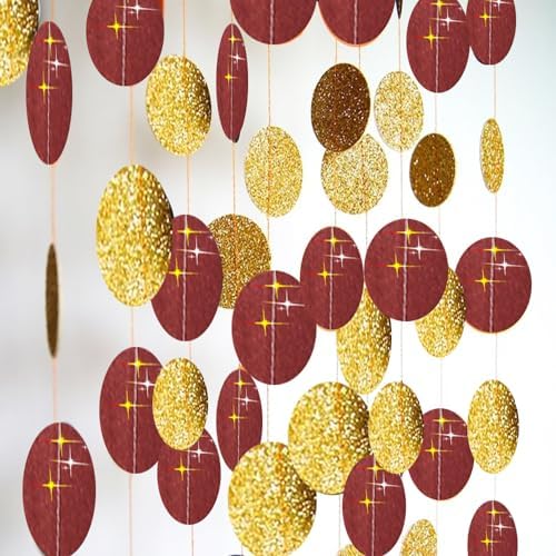 Amazon.com: Red and Gold Glitter Paper Garland Circle Dot Party Banner ...