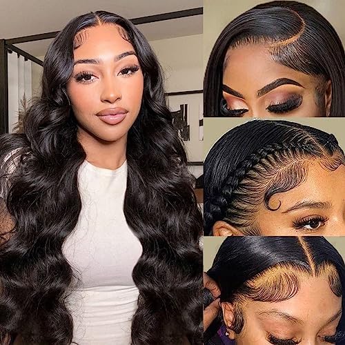 Amazon.com : Goodsis 28 Inch Body Wave Lace Front Wigs Human Hair 180% ...