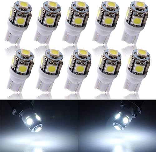 GLL MSA 10-Pack T10 501 LED Bulbs W5W 194 168 White 5-SMD 5050 LED Car ...