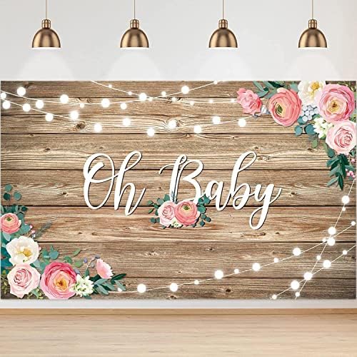 Amazon.com : Rustic Wood Baby Shower Party Decorations Oh Baby Floral ...