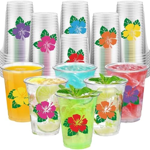 Amazon.com: Maniaacer 48 Pcs Hawaii Luau Cups 12 oz Plastic Tropical ...